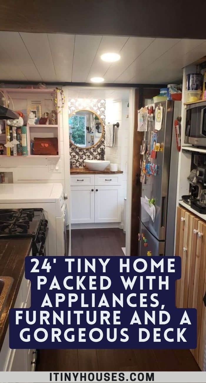 24' Tiny Home Packed With Appliances, Furniture And A Gorgeous Deck ...